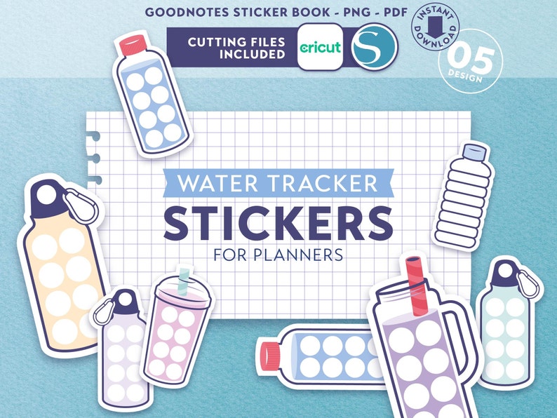 Water Tracker Stickers Bundle Printable | Print and Cut Stay Hydrated ...