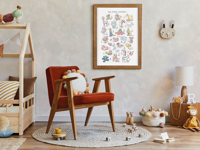 Watercolor Animal Alphabet Poster, Funny Hand-drawn Animals Alphabet ...