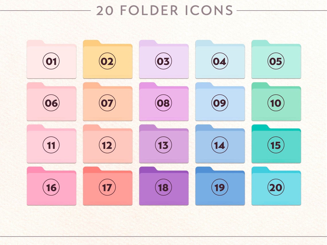 Rainbow Desktop Folder Icons, Muted Aesthetic Organizer (20, Mac ...