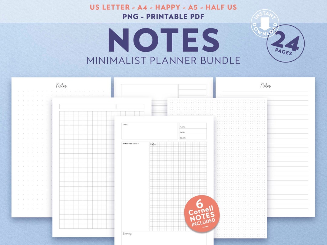 Student Notes Taking Template Printable Bundle, Dot, Grid and Lined ...