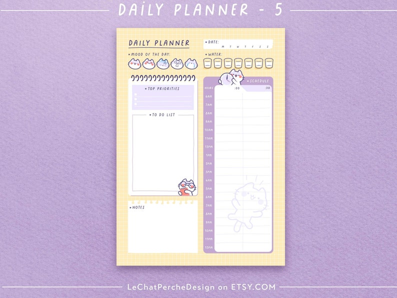 Kawaii Daily Planner Bundle, Digital Timetable, Cute Cat Daily Schedule ...