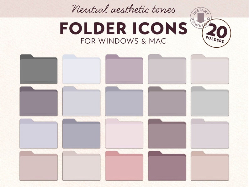 20 NEUTRAL Desktop Folder Icons Mac & Windows Customizable - Etsy