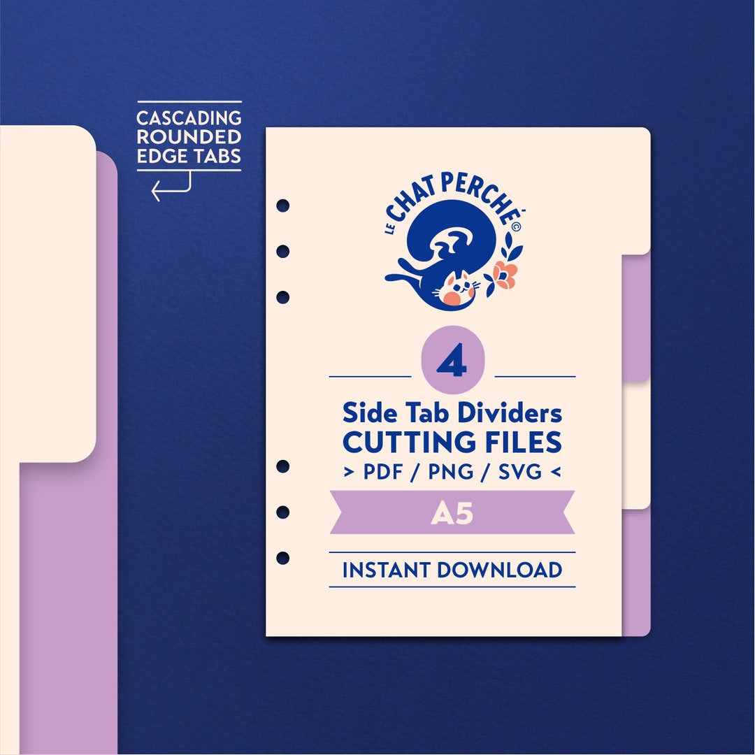 04 Side Tab Dividers for A5 Size Planner, Die Cutting Files Set - Pdf ...