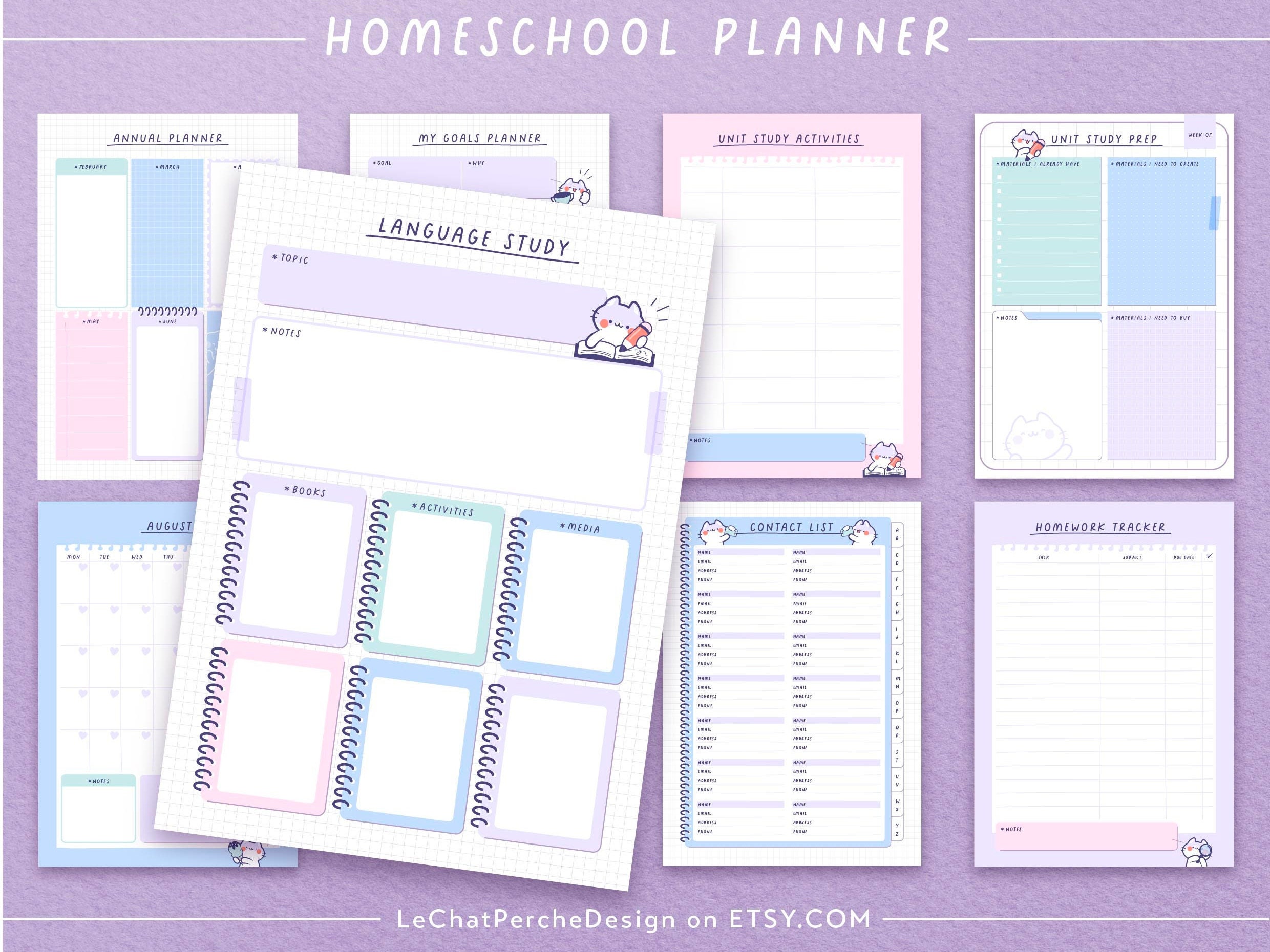 Kawaii HOMESCHOOL Printable Planner, ADHD Planner Student, School ...