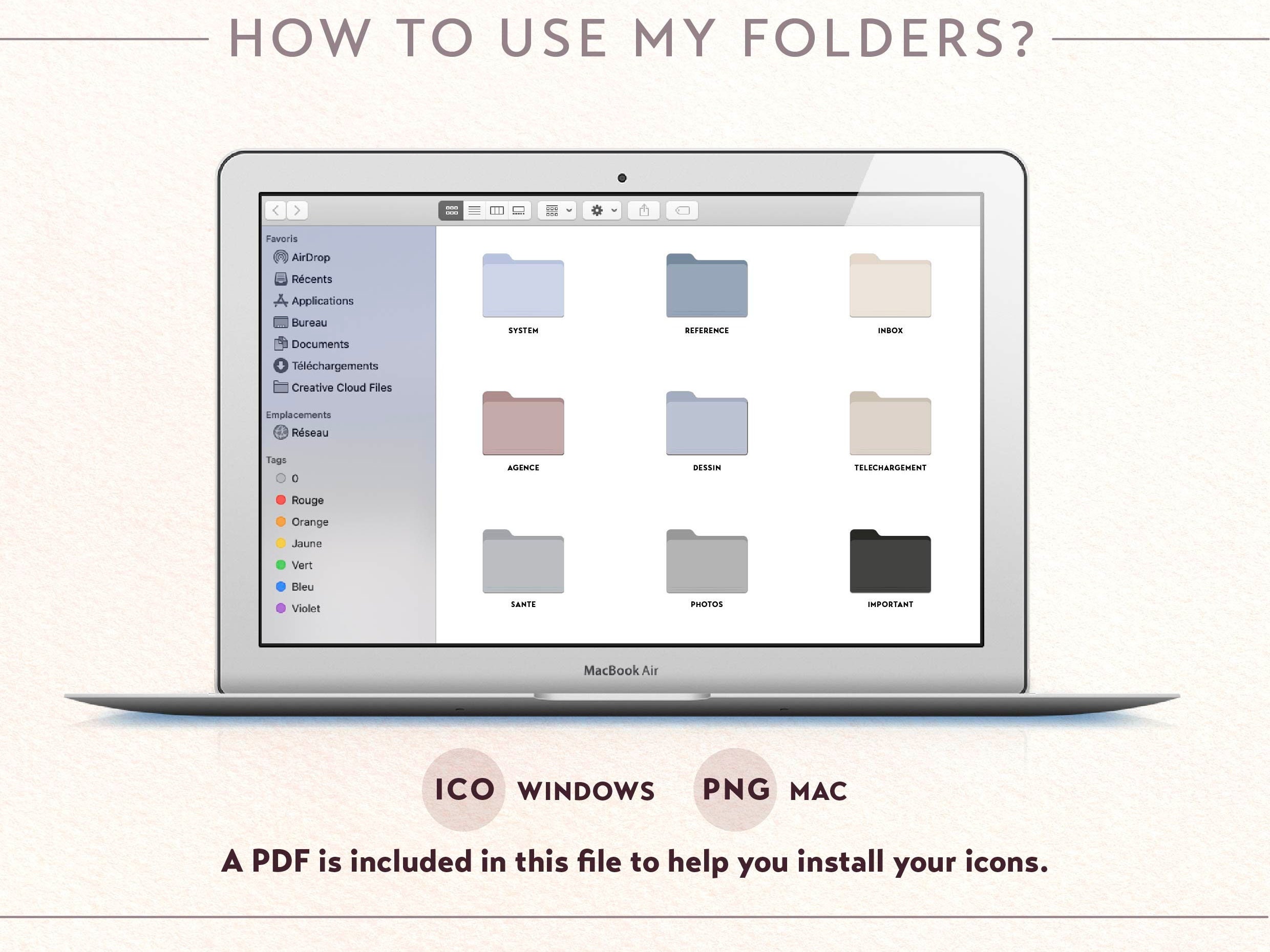 Rainbow Desktop Folder Icons, Muted Aesthetic Organizer (20, Mac ...