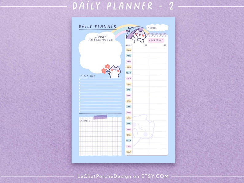 Kawaii Daily Planner Bundle, Digital Timetable, Cute Cat Daily Schedule ...
