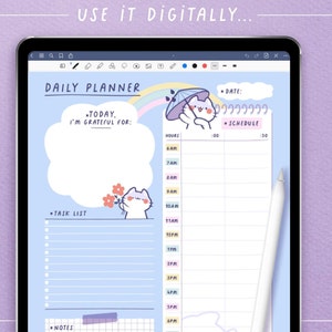Kawaii Daily Planner Bundle, Digital Timetable, Cute Cat Daily Schedule ...