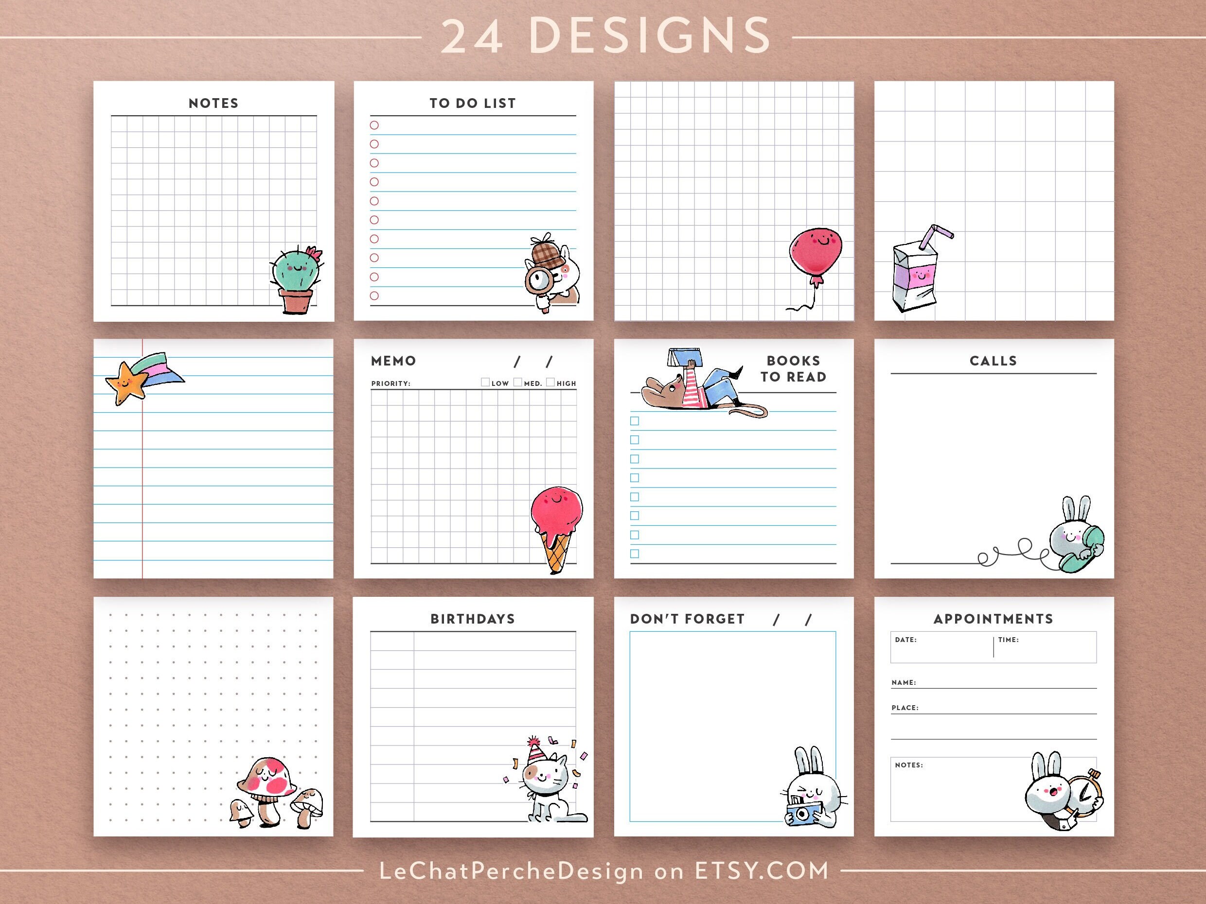 Sticky Notes Fun Drawing Printable, 3 X 3, Cute Notes, Planner Cards ...