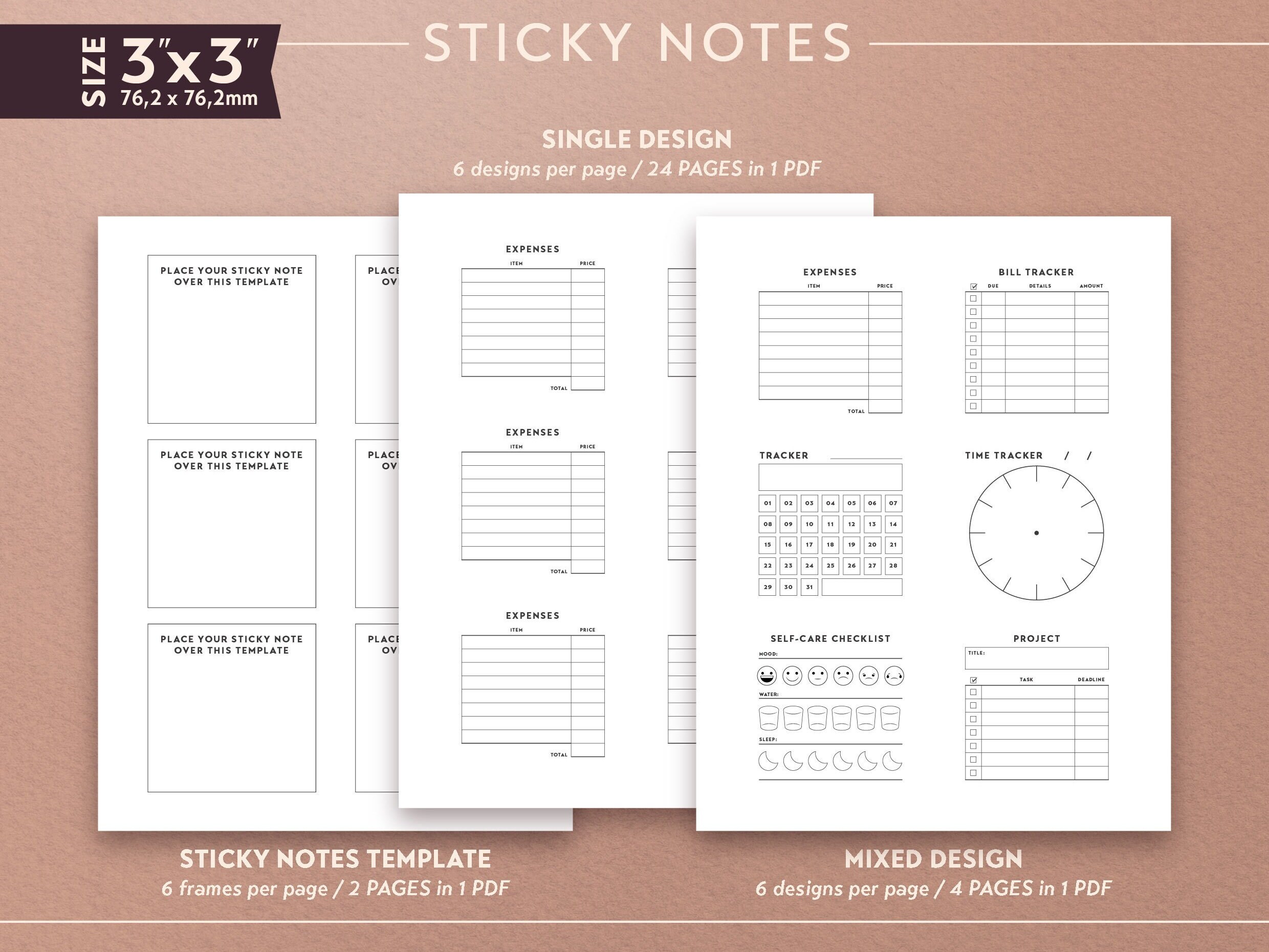 Minimalist 3x3 Sticky Notes, Planner Cards (PDF, PNG) - Etsy
