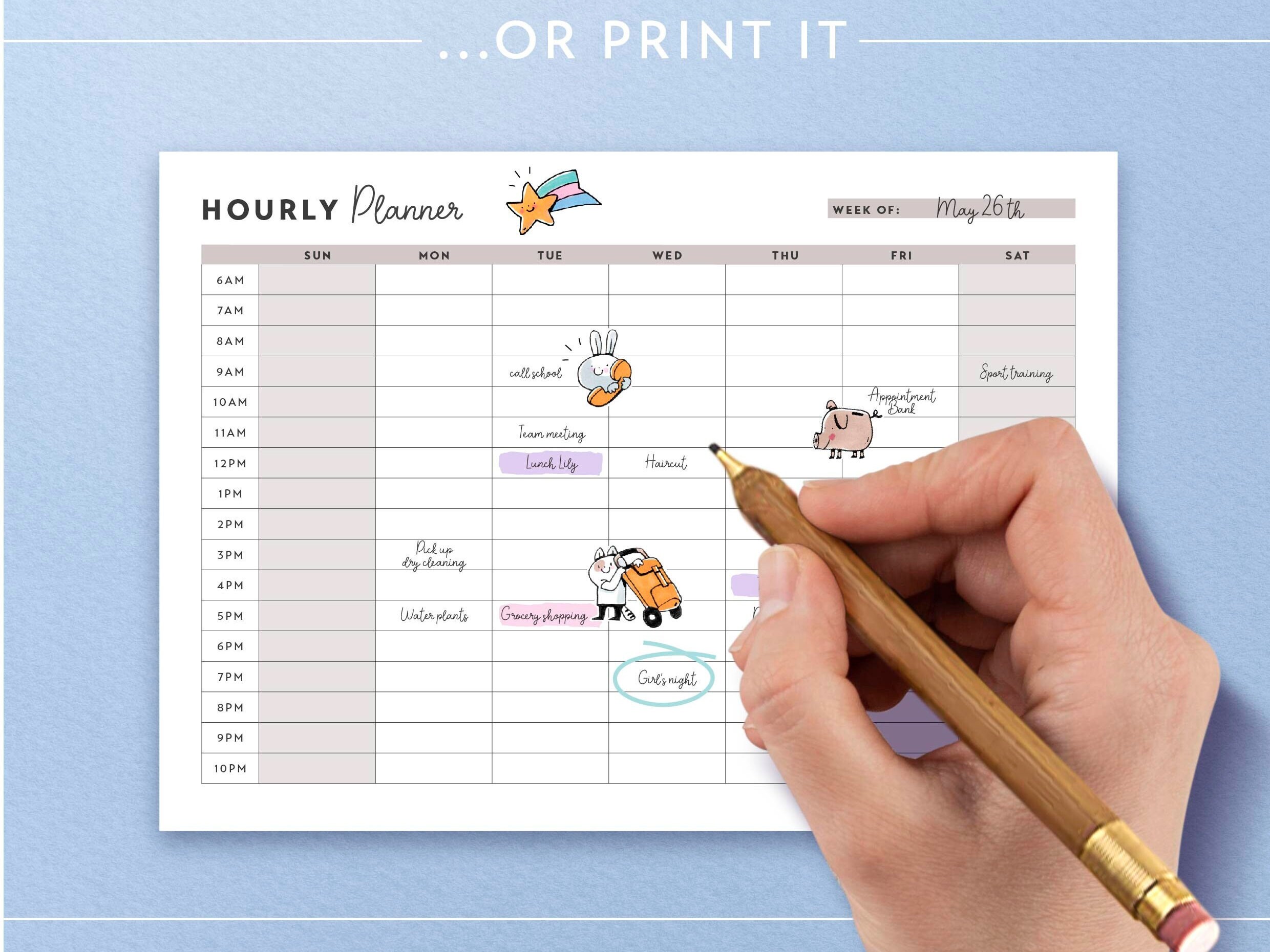 Hourly Planner, Timetable, Minimalist Functional Daily Schedule ...