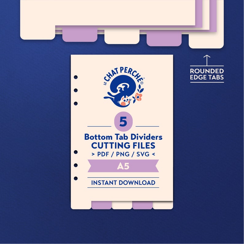 05 Bottom Tab Dividers for A5 Size Planner, Die Cutting Files Set - Pdf, Png, Svg, Rounded Edge ...
