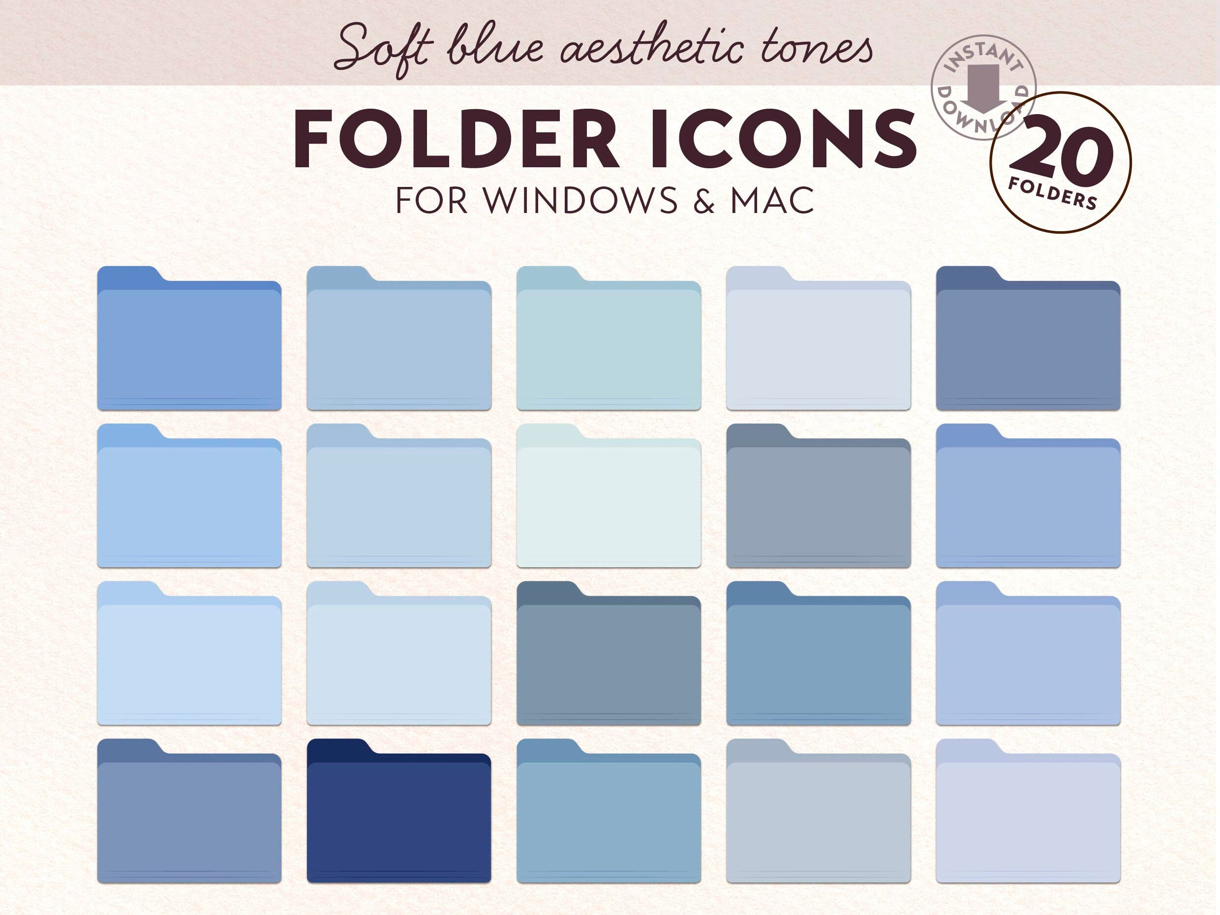 Buy 20 SOFT BLUE Desktop Folder Icons Mac & Windows, Customizable Icons ...