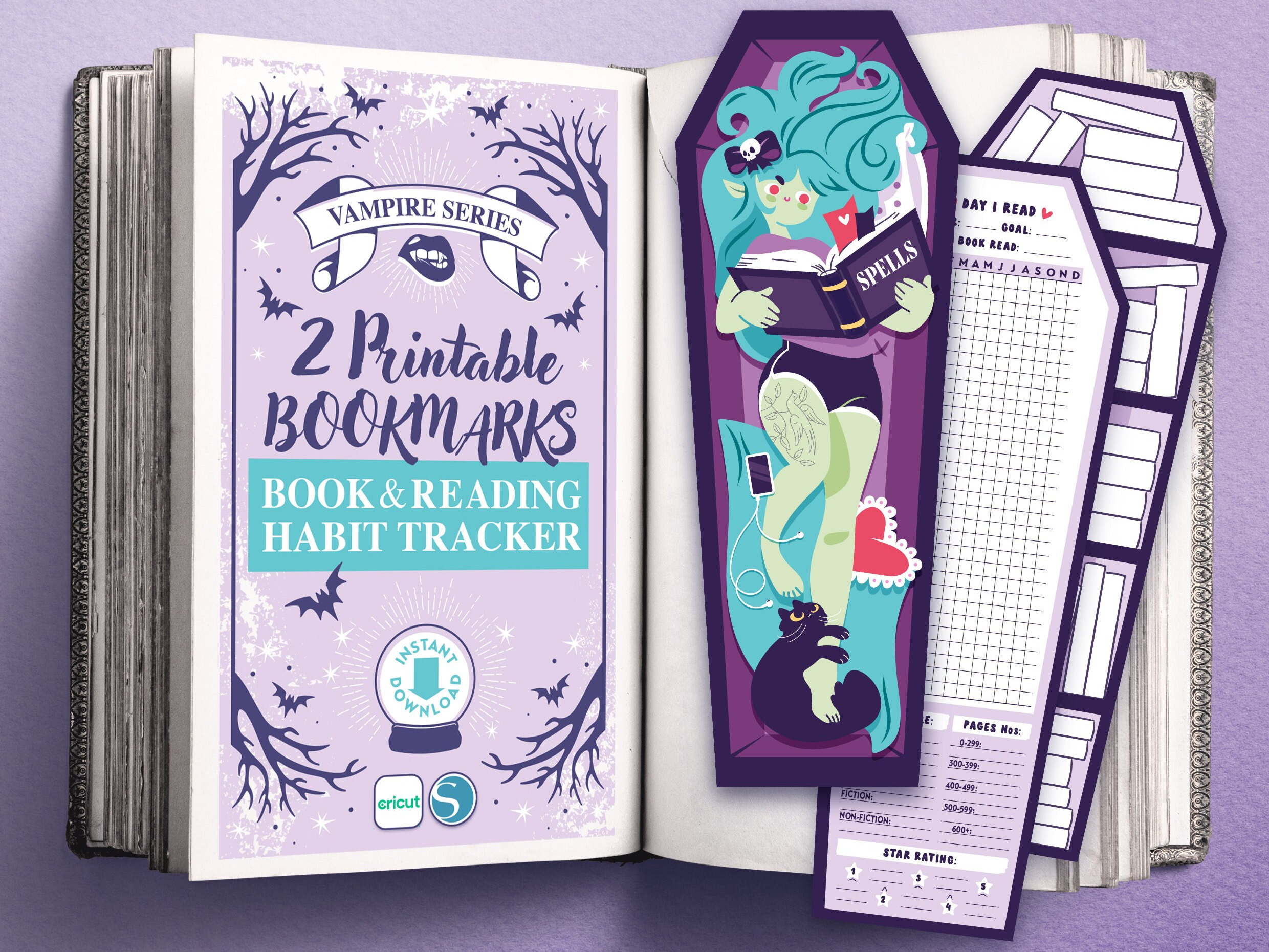 Vampire Bookmark, Book Tracker, Goth Reader Gift (printable) - Etsy