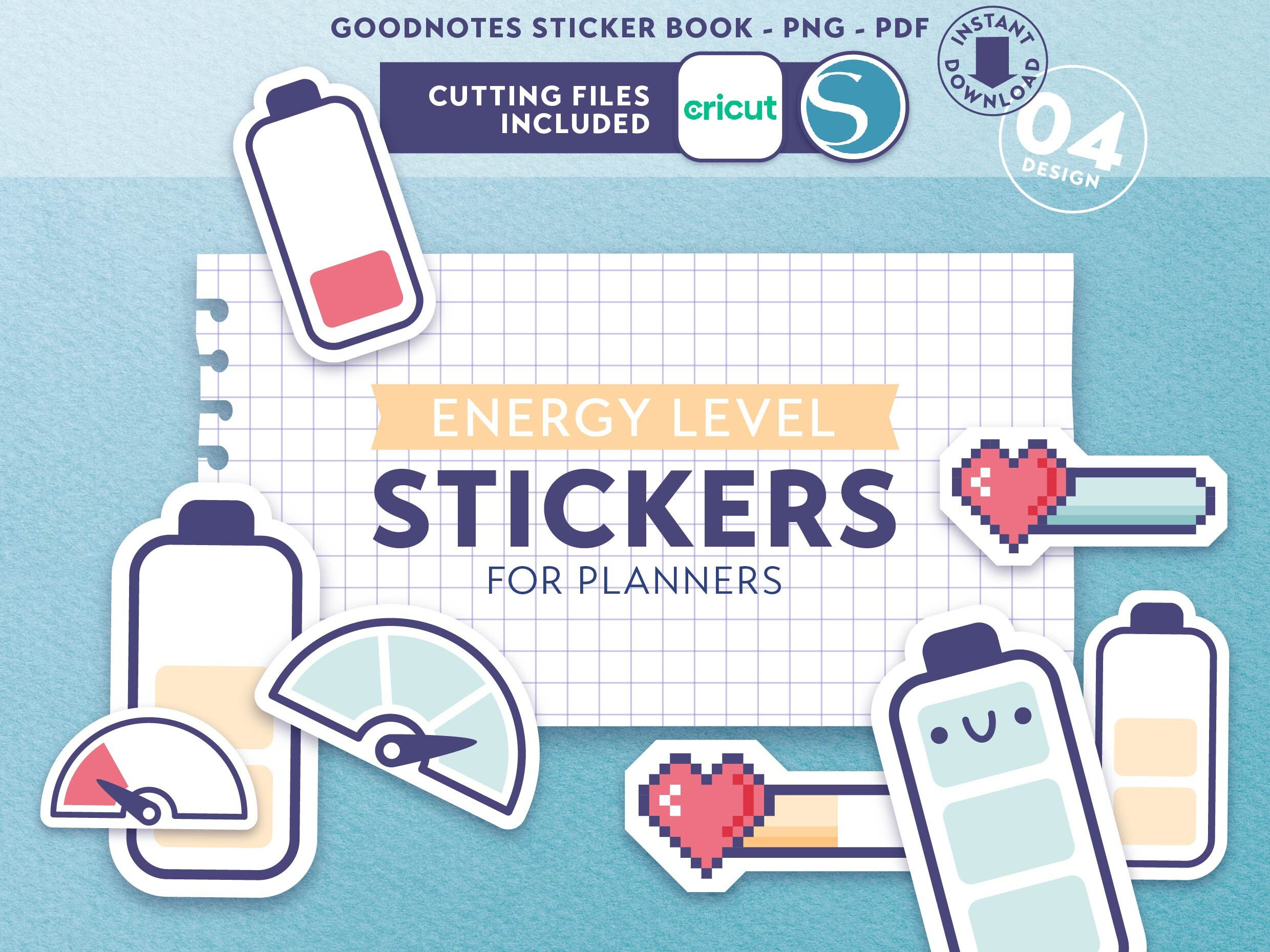 Energy Level Stickers Bundle Printable | Print and Cut Energy Gauge ...