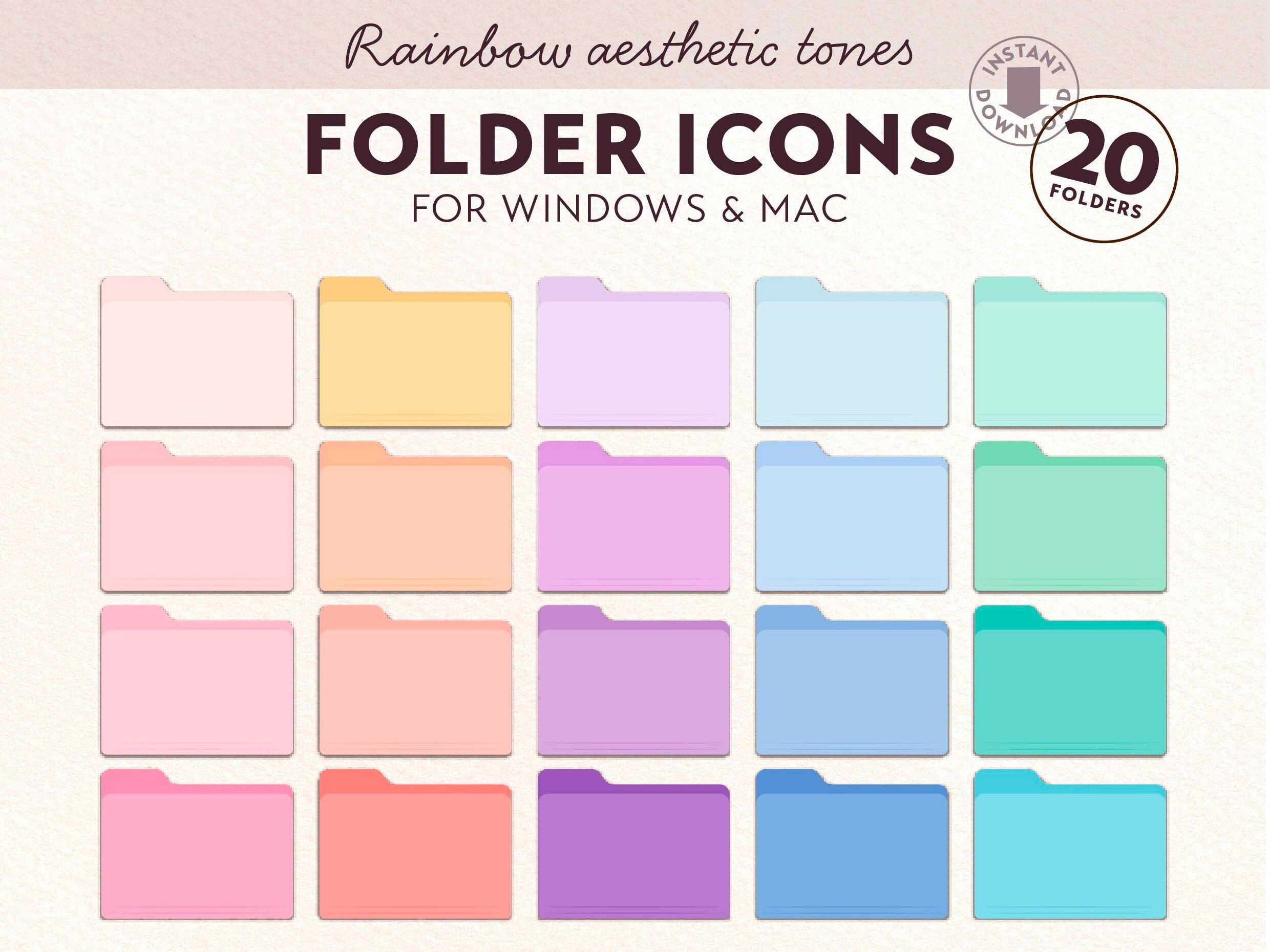 20 RAINBOW Desktop Folder Icons Mac & Windows, Customizable Icons ...
