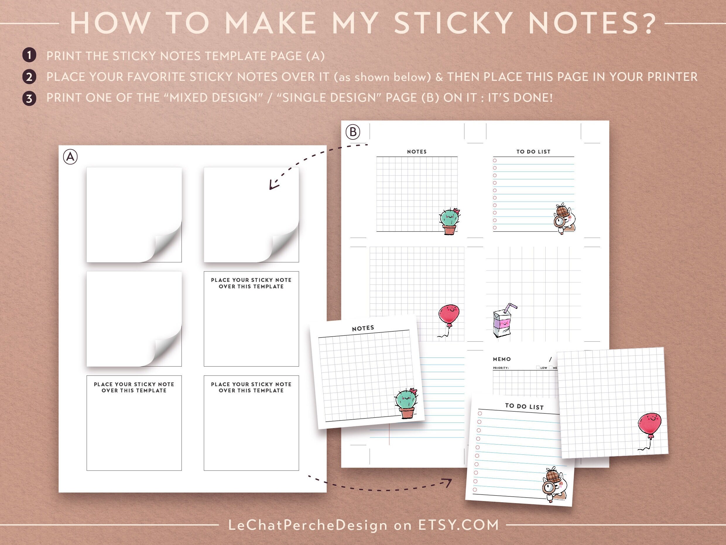 Sticky Notes Fun Drawing Printable, 3 X 3, Cute Notes, Planner Cards ...