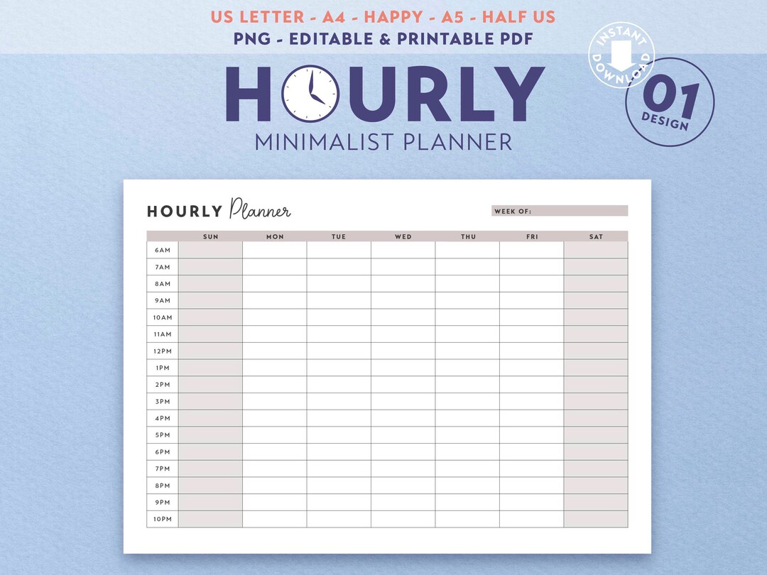 Hourly Planner, Timetable, Minimalist Functional Daily Schedule ...