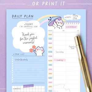 Kawaii Daily, Weekly and Monthly Blue Planner, Digital Timetable, Cute ...