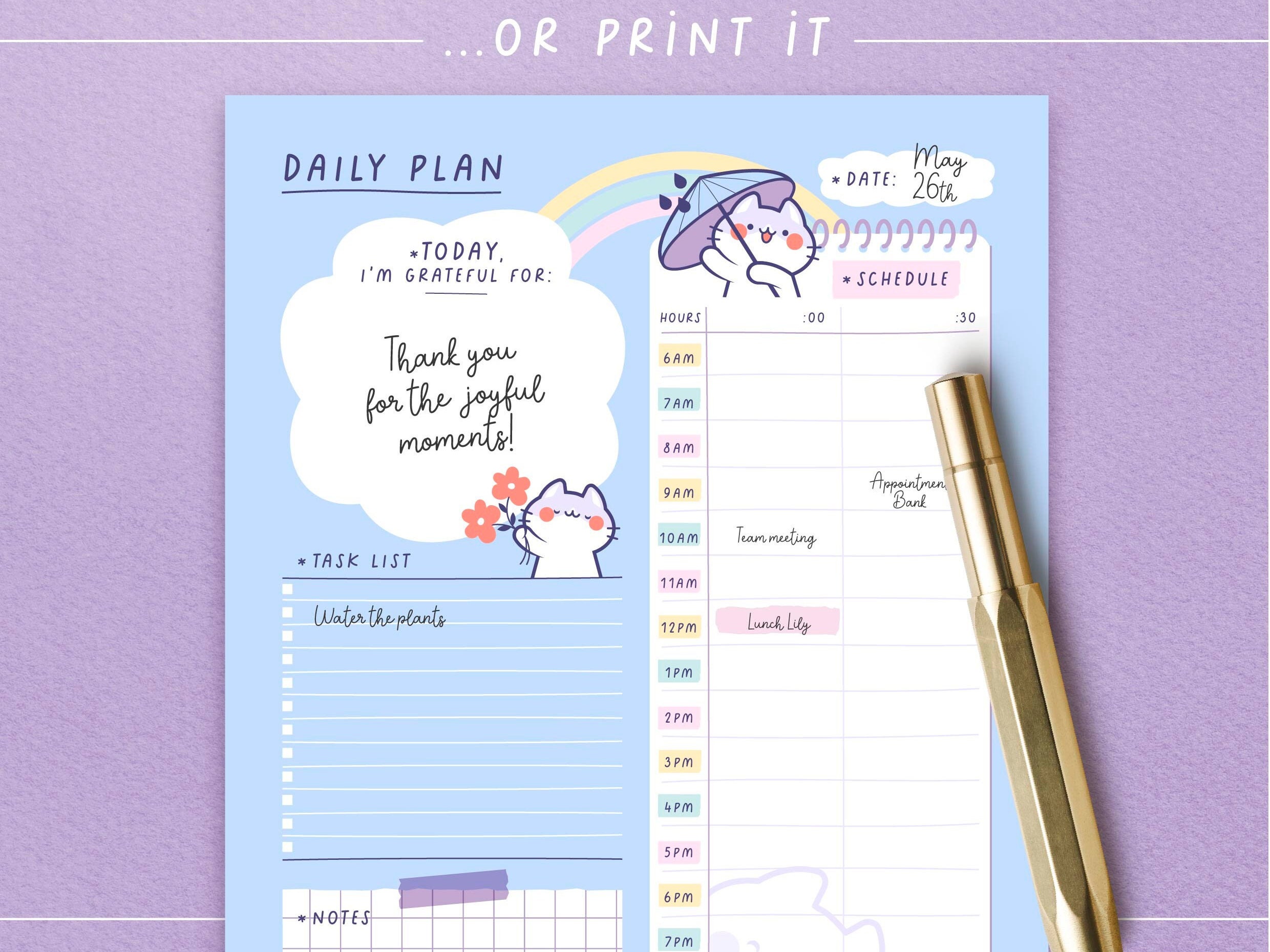 Kawaii Daily, Weekly and Monthly Blue Planner, Digital Timetable, Cute ...