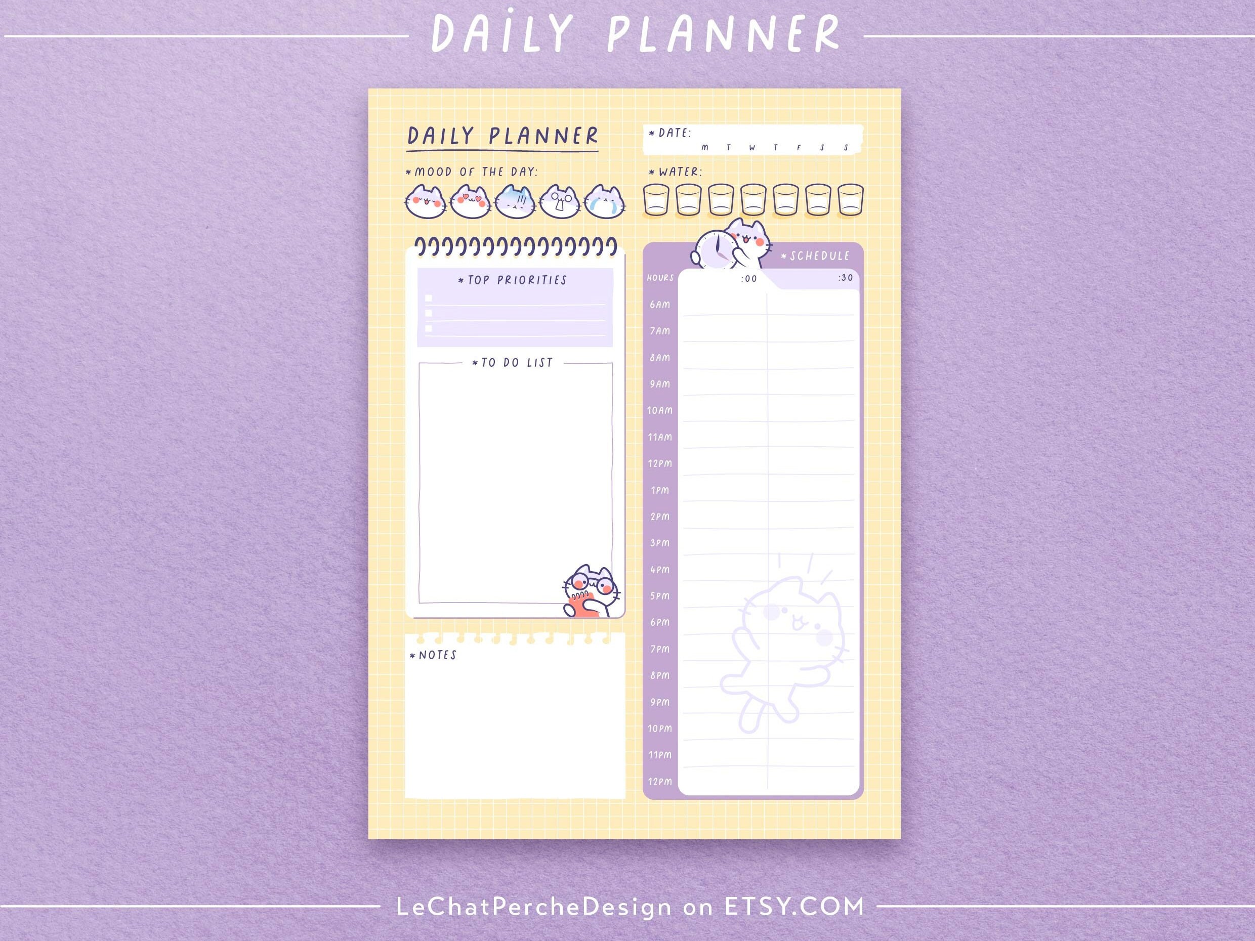 Kawaii Daily Yellow Planner, Digital Timetable, Cute Cat Daily Schedule ...