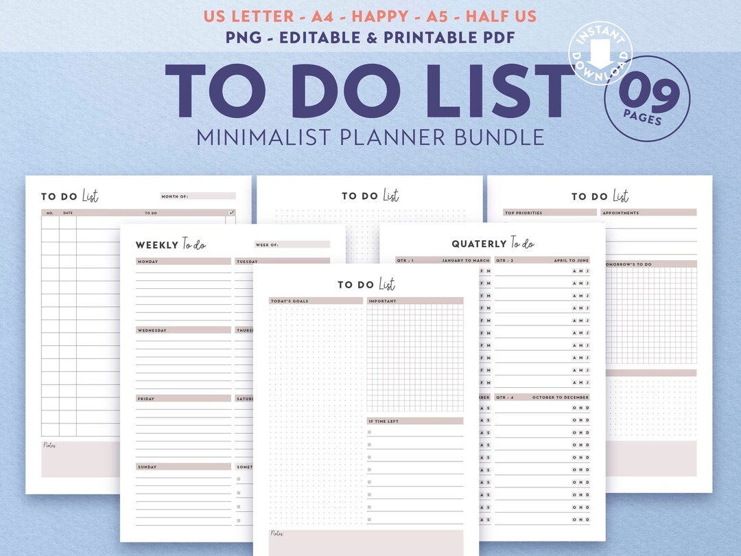 To Do List Bundle, Minimalist Daily Schedule, Priorities Planner, Task ...