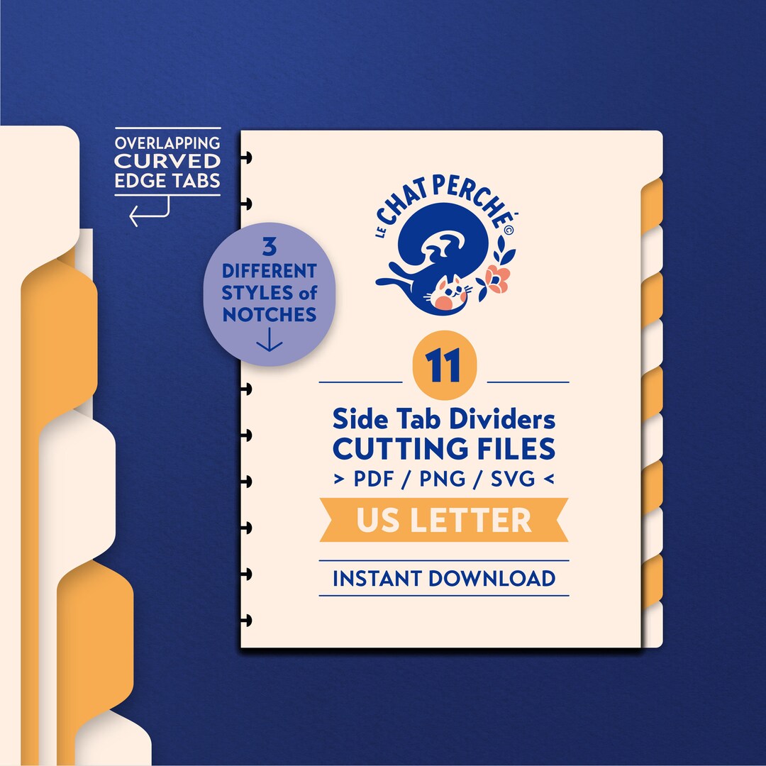 11 Side Tab Dividers for LETTER Size Disc Bound Planner, Die Cutting ...