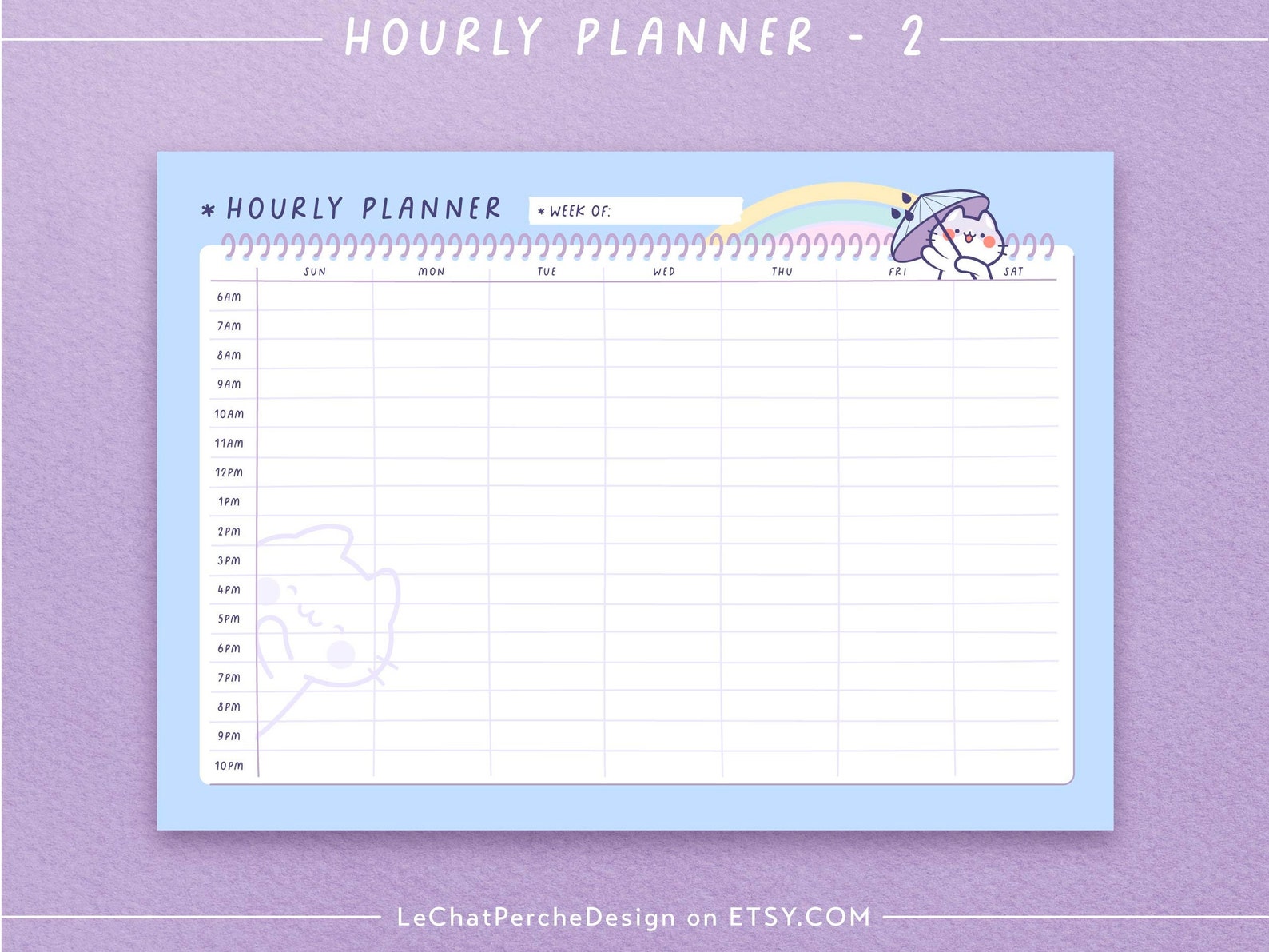 Kawaii Hourly Planner Bundle, Digital Timetable, Cute Cat Daily ...