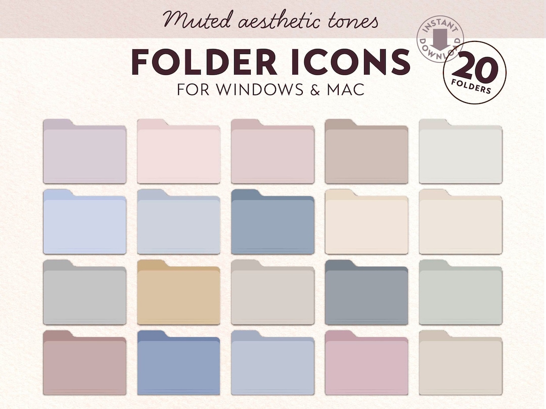 20 MUTED Desktop Folder Icons Mac & Windows, Customizable Icons, Laptop ...