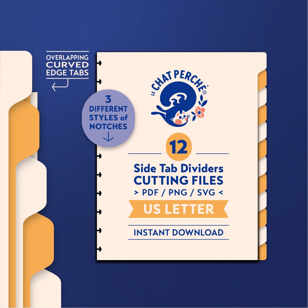 12 Side Tab Dividers for LETTER Size Disc Bound Planner, Die Cutting ...