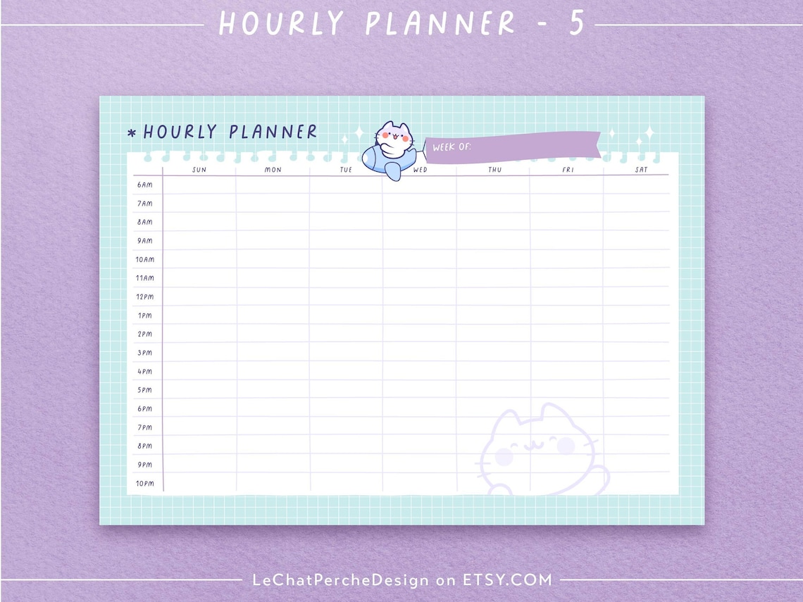 Kawaii Hourly Planner Bundle, Digital Timetable, Cute Cat Daily ...