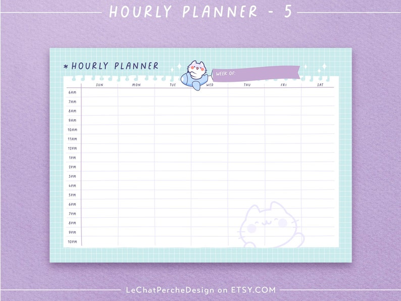 Kawaii Hourly Planner Bundle, Digital Timetable, Cute Cat Daily ...