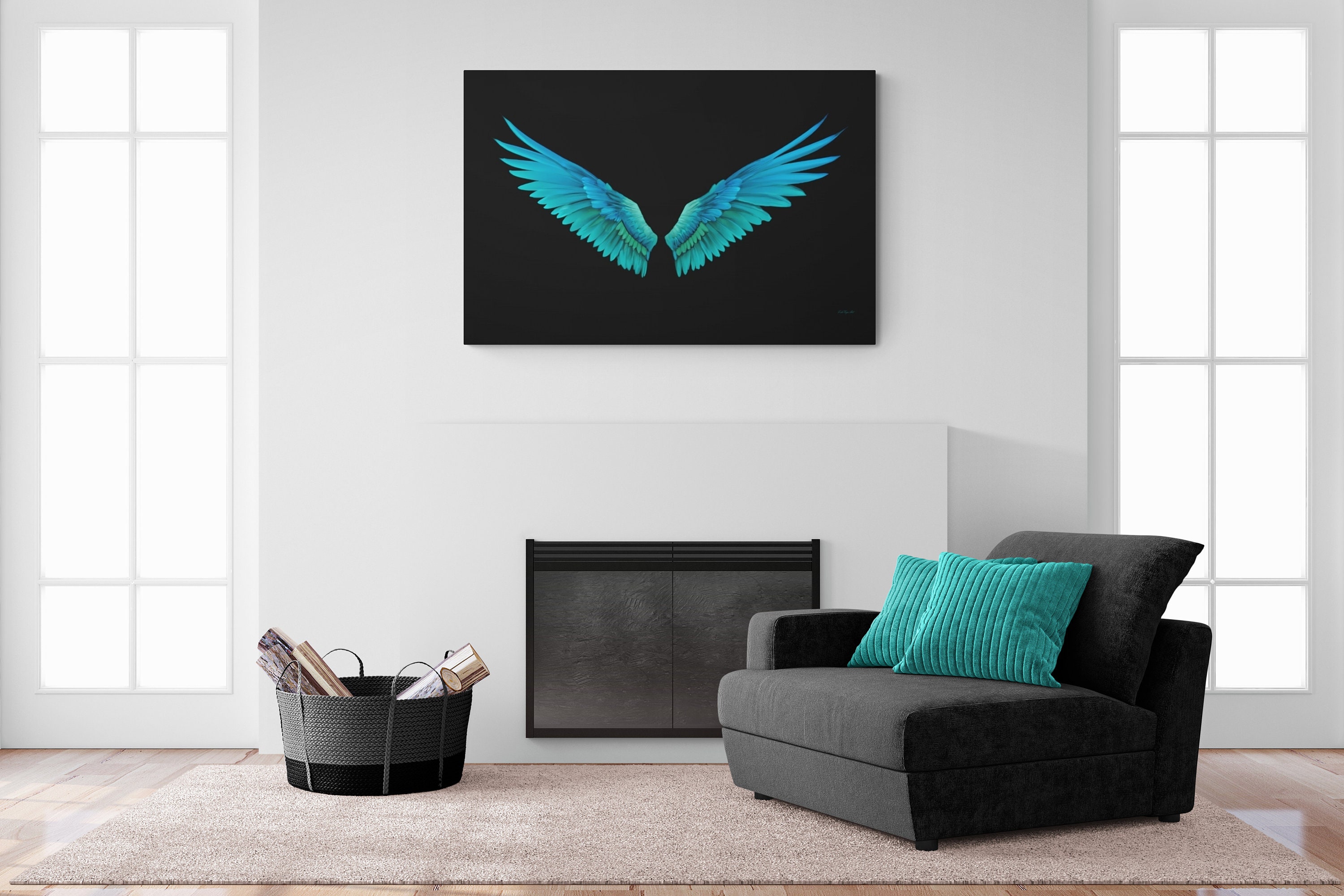 Angel Wings, Turquoise, Spiritual, Wall Art, Wall Art Canvas, Wall Art ...