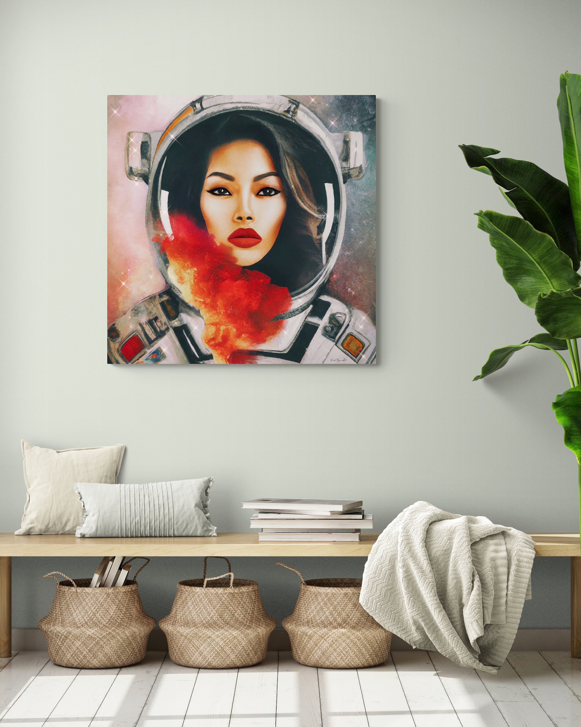 Female Astronaut, Space Art, Space Art Print, Astronaut in Space, Wall ...