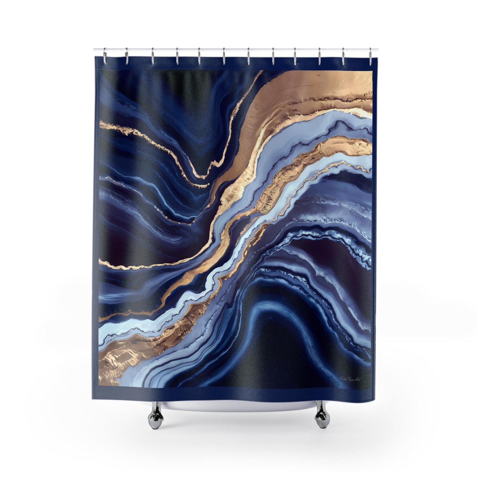 Geode Layers Shower Curtain, Blue Gold White Bathroom Decor, Unique ...