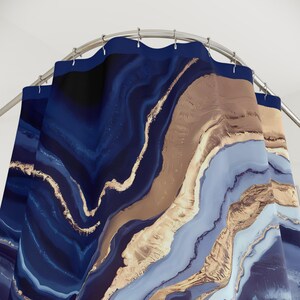 Geode Layers Shower Curtain, Blue Gold White Bathroom Decor, Unique ...