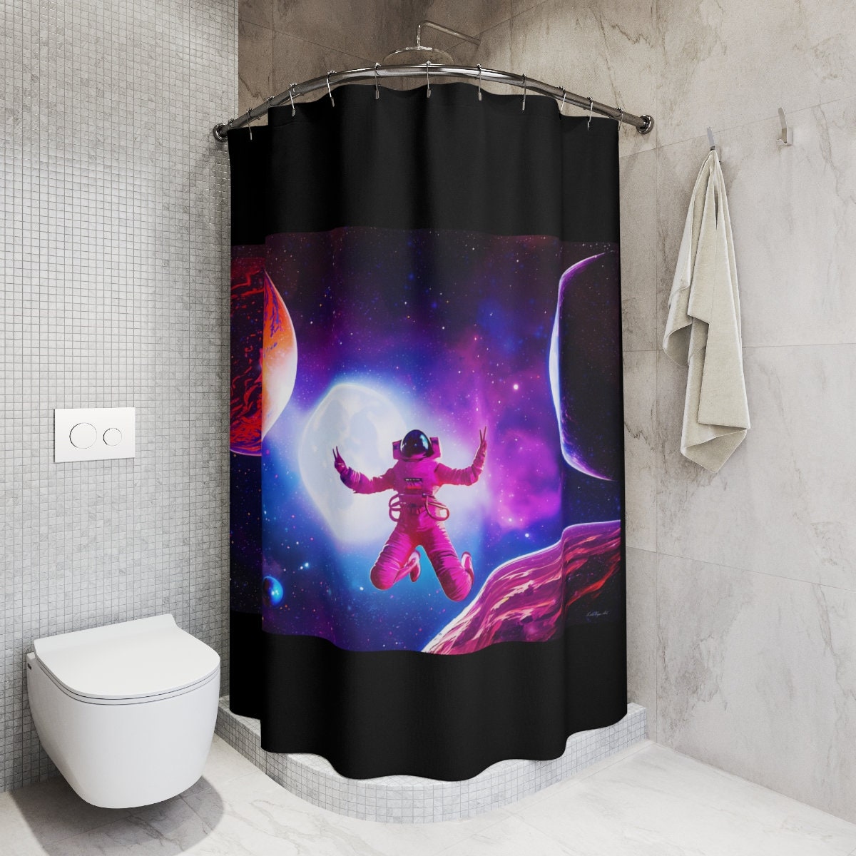 Female Astronaut Galaxy Shower Curtain: Space Bathroom Decor - Etsy