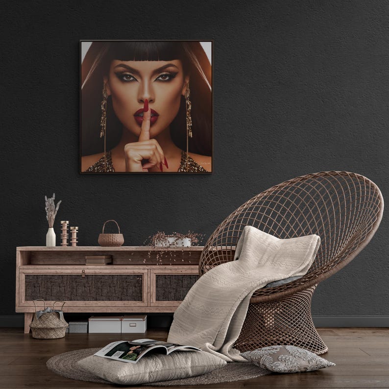 Egyptian Woman Portrait: Glamorous Red Lips Photography, Square Canvas ...