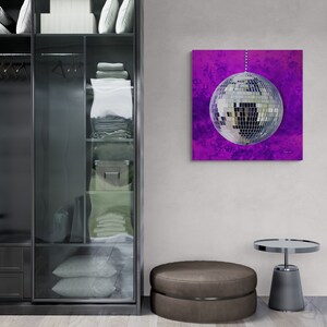 Silver Disco Ball With Purple Background Canvas Wall Art, Wall Art ...