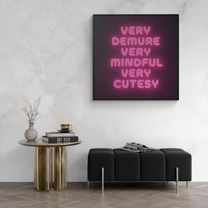 Pink Neon Quote Canvas Wall Art: Very Demure, Mindful, Cutesy - Etsy
