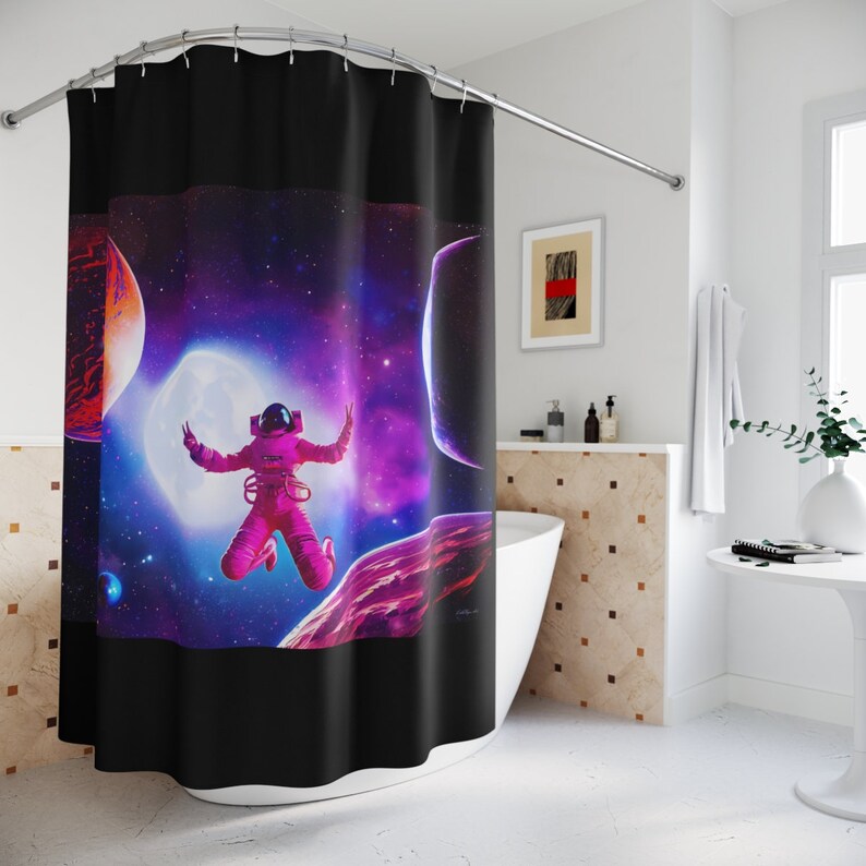 Female Astronaut Galaxy Shower Curtain: Space Bathroom Decor - Etsy