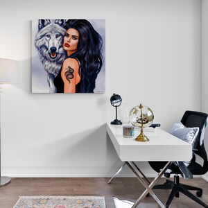 Wall Art Animals, Woman With Wolf, Fantasy Art, Wall Art, Wall Art ...