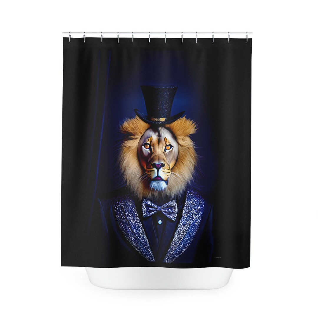 Lion Gentleman Shower Curtain: Animal Art Bathroom Decor - Etsy