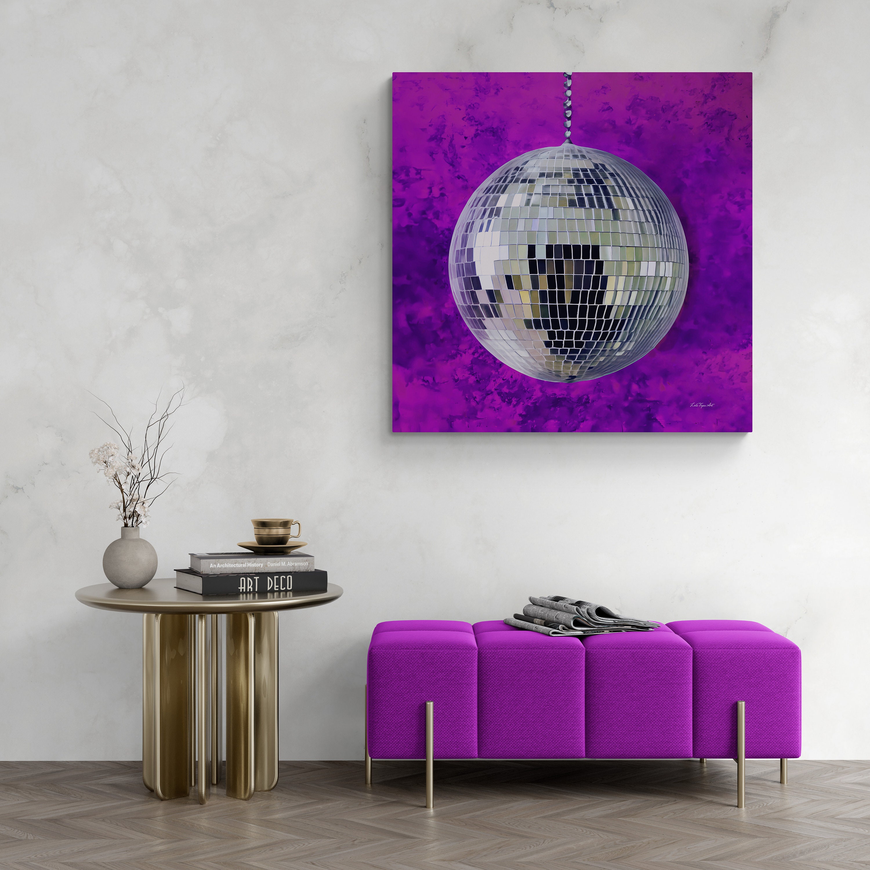 Silver Disco Ball With Purple Background Canvas Wall Art, Wall Art ...