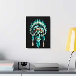 Turquoise Skull Canvas Art: Native American Headdress, Gothic Decor - Etsy