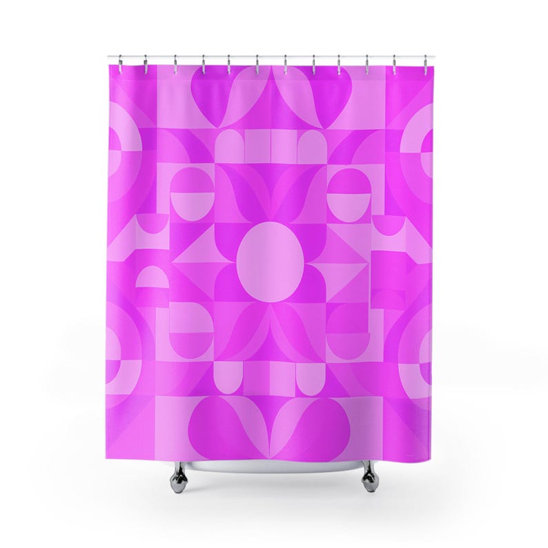 Pink Geometric Retro Pattern Shower Curtain | Mid Century Modern ...