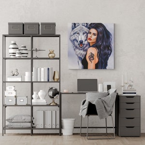 Wall Art Animals, Woman With Wolf, Fantasy Art, Wall Art, Wall Art ...