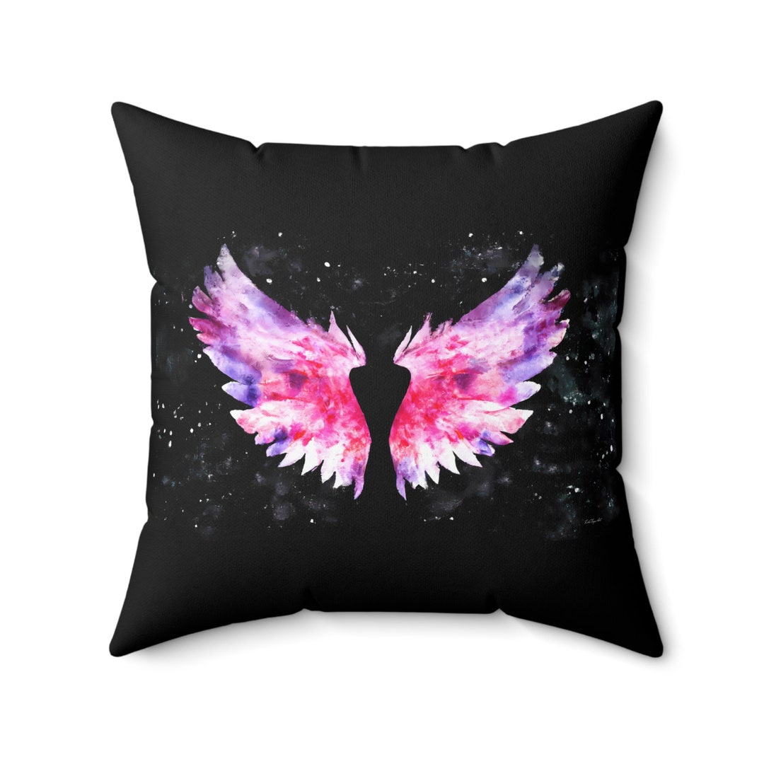 Pink Angel Wings With Black Background Square Pillow, Decorative Pillow ...