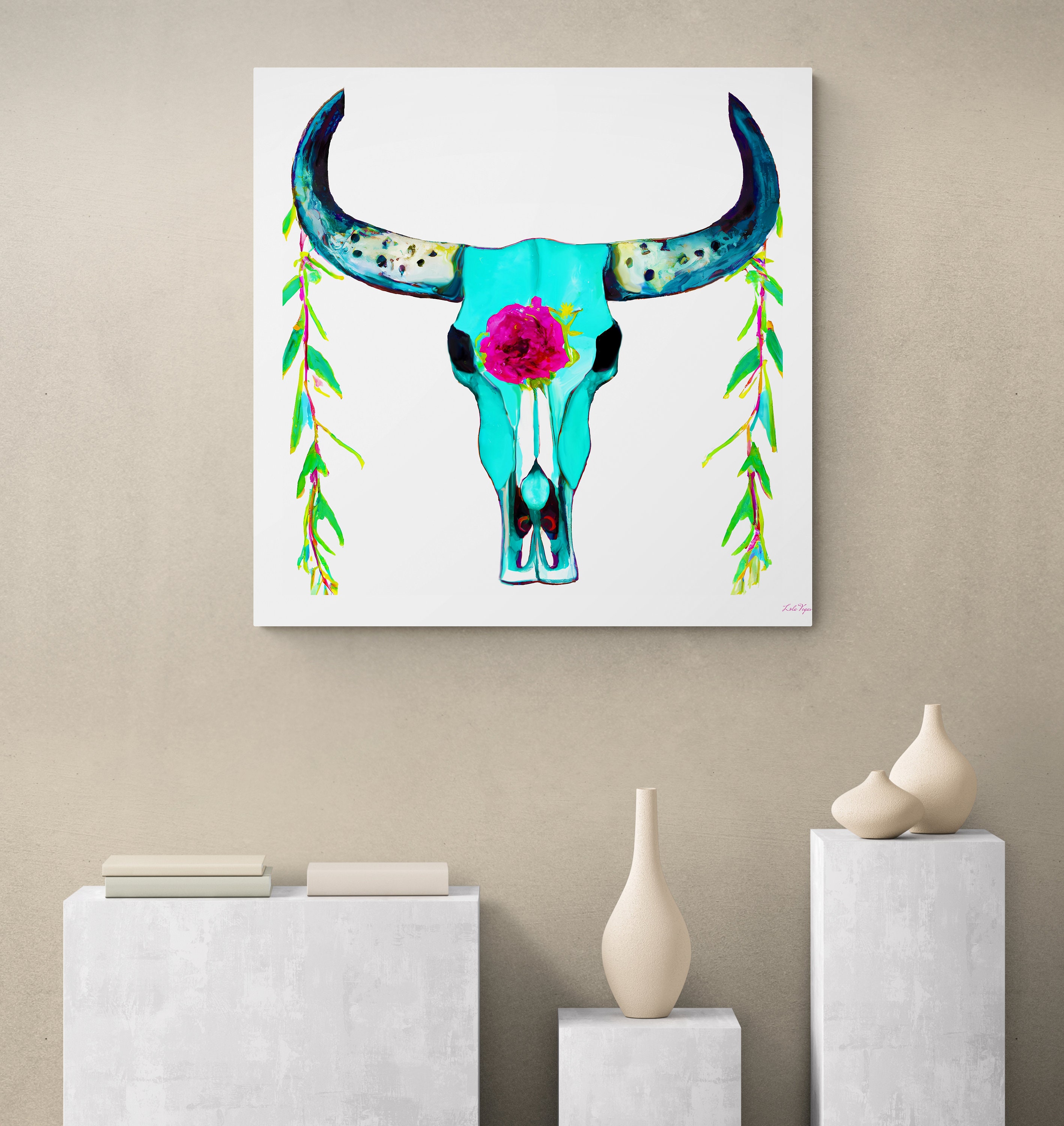 Boho Art Prints Cow Skull Wall Art Wall Art Canvas Wall - Etsy