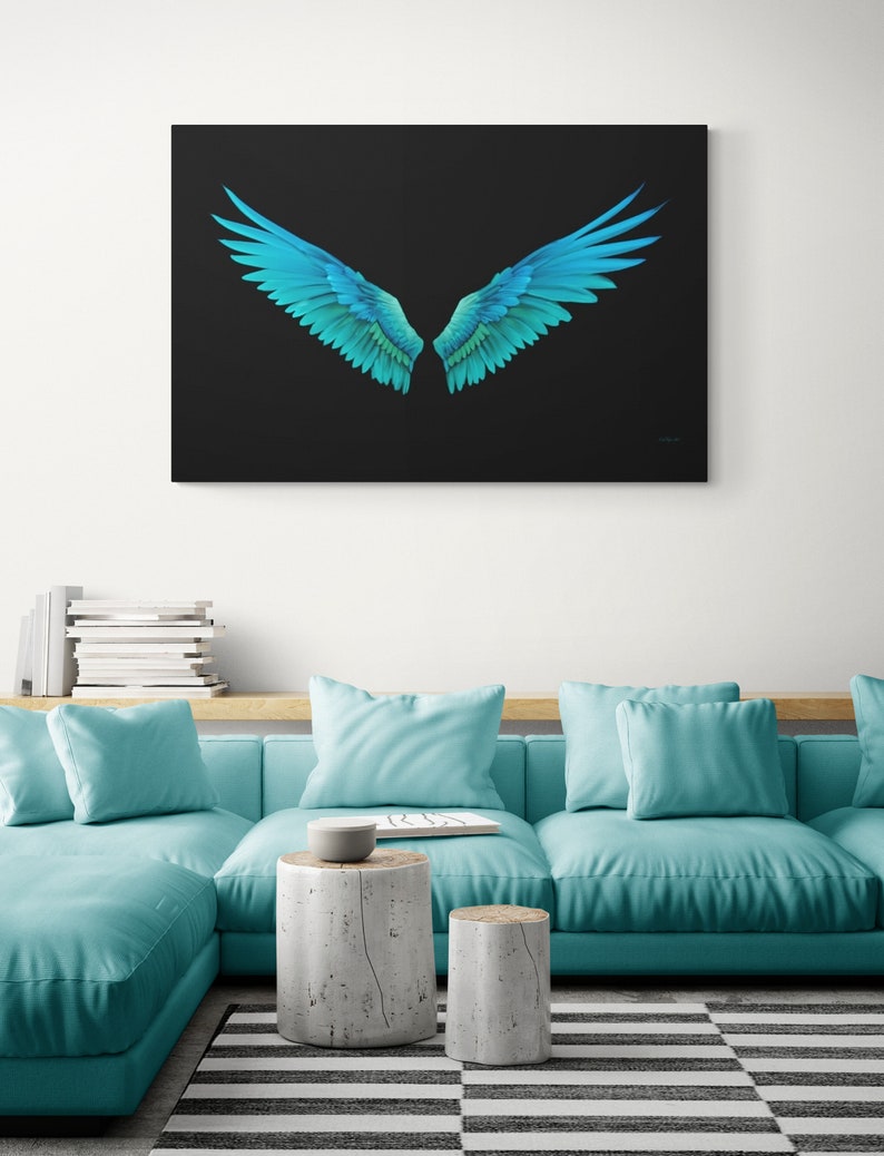 Angel Wings, Turquoise, Spiritual, Wall Art, Wall Art Canvas, Wall Art ...
