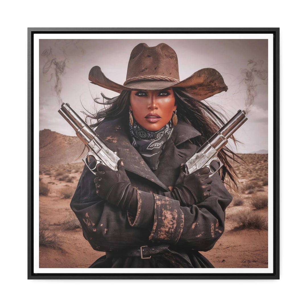 Southwestern Outlaw Queen Square Canvas Wall Art, Female Portrait ...
